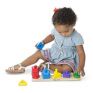 Melissa & Doug Stack and Sort Board - Wooden Educational Toy for age 2+ years With 15 Solid Wood Pieces