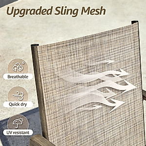 NATURAL EXPRESSIONS Patio Swivel Dining Set of 5, 4-Piece Mesh Sling High Back Chairs, 1-Piece 38" Square Woodgrain Steel Dining Table with 1.65'' Umbrella Hole for Outdoor Garden Yard