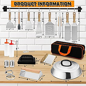 Griddle Accessories Kit of 19, HaSteeL Stainless Steel Teppanyaki Spatula Tools Set, Heavy Duty Metal Spatula, Melting Dome, Burger Press for Grilling Camping Cooking Indoor & Outdoor, Easy to Clean