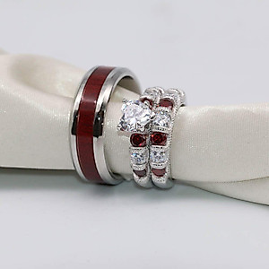 TWO RINGS Wedding Ring Sets His And Hers Promise Ring Couples Bridal Sets Women 925 Sterling Silver Heart Cz Man Tungsten Carbide Wedding Bands