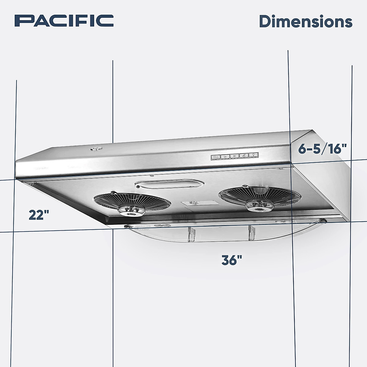 Pacific Auto Clean Under Cabinet Ducted Range Hood 36" - 900 CFM Powerful Kitchen Vent Hood - Electric Stainless Steel, Ultra Quiet, Touch Control, Filterless, LED Lights, Auto Cleaning ‎AC3036BS