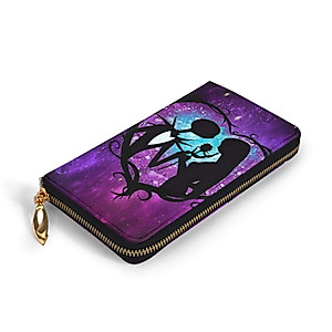 Tawoao Nightmare Before Christmas Purse Gifts Womens Small Wallet Ladies Wristlet Clutch RFID Blocking Genuine Leather Zip Purse