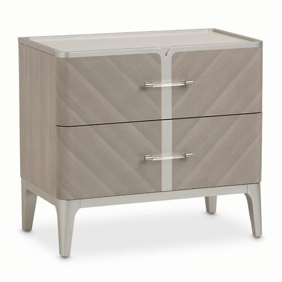 MICHAEL AMINI Lanterna Wood & Marble Nightstand in Silver Mist