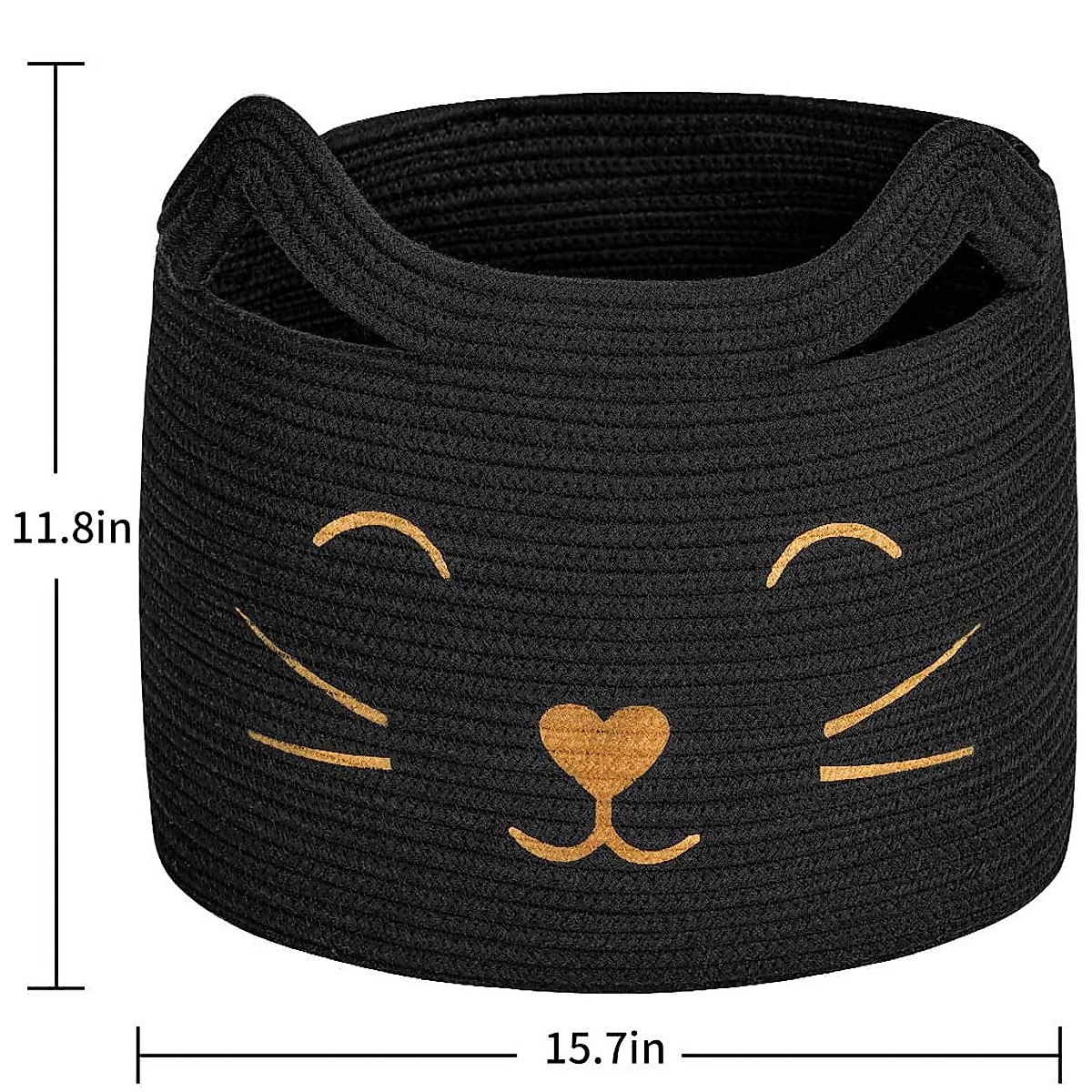 HiChen Large Woven Cotton Rope Storage Basket, Baby Laundry Basket Organizer for Toys, Blanket, Clothes, Towels, Gifts | Pet Gift Baskets for Cat, Dog - 15.7" L×11.8" H, Black