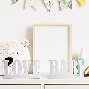 LOVE BABY Wooden Letter Block Sign for Baby Shower, Birthday Party, Gender Reveal Table Decorations – by ZouYee（White)