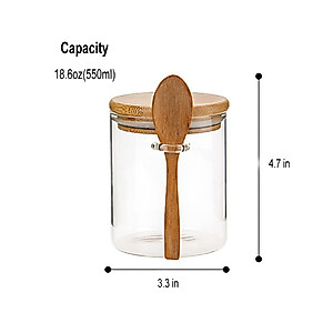 INSTITIZER 4 Pack Glass Jars with Bamboo Lid & Bamboo Spoons, 18.6oz Airtight Food Storage Containers, Clear Glass Jars for Cookie, Candy, Coffee, Sugar, Matcha Tea, Bath Salts