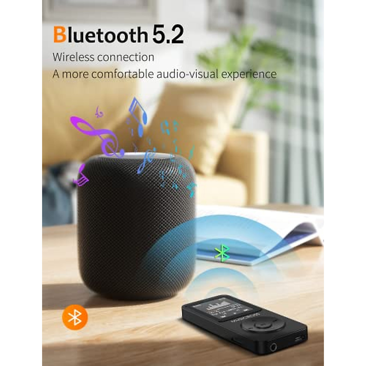 MP3 Player with Bluetooth 5.2,MUSICROSS Portable Music MP3 MP4 Player,Build-in HD Speaker/Photo/Video Play/FM Radio/Voice Recorder/E-Book,Supports up to 128GB,Black(No Micro SD Card Included)