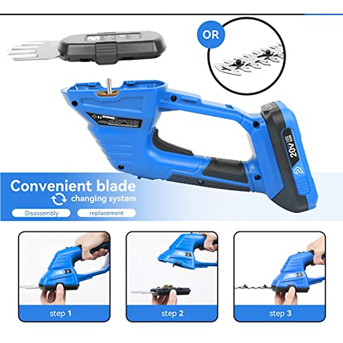 Cordless Grass Shears & Shrub Hedge Trimmer, 2 in 1 Electric Handhled Hedge Clippers 20V Grass Cutter Trimmer with Rechargeable Lithium-Ion Battery and Charger, Plastic Cover Included
