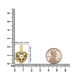 Diamond2Deal 14K Yellow Gold 15mm Polished Filigree Diamond Accent Heart Locket Pendant, 0.01Ct