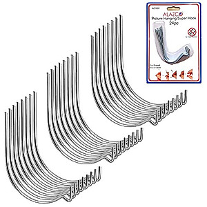 24pc Set ALAZCO Super Hooks - Hang Pictures Mirrors Clocks Wall Art Without Any Tool, Hammer, Nails or Drilling! Excellent Quality!