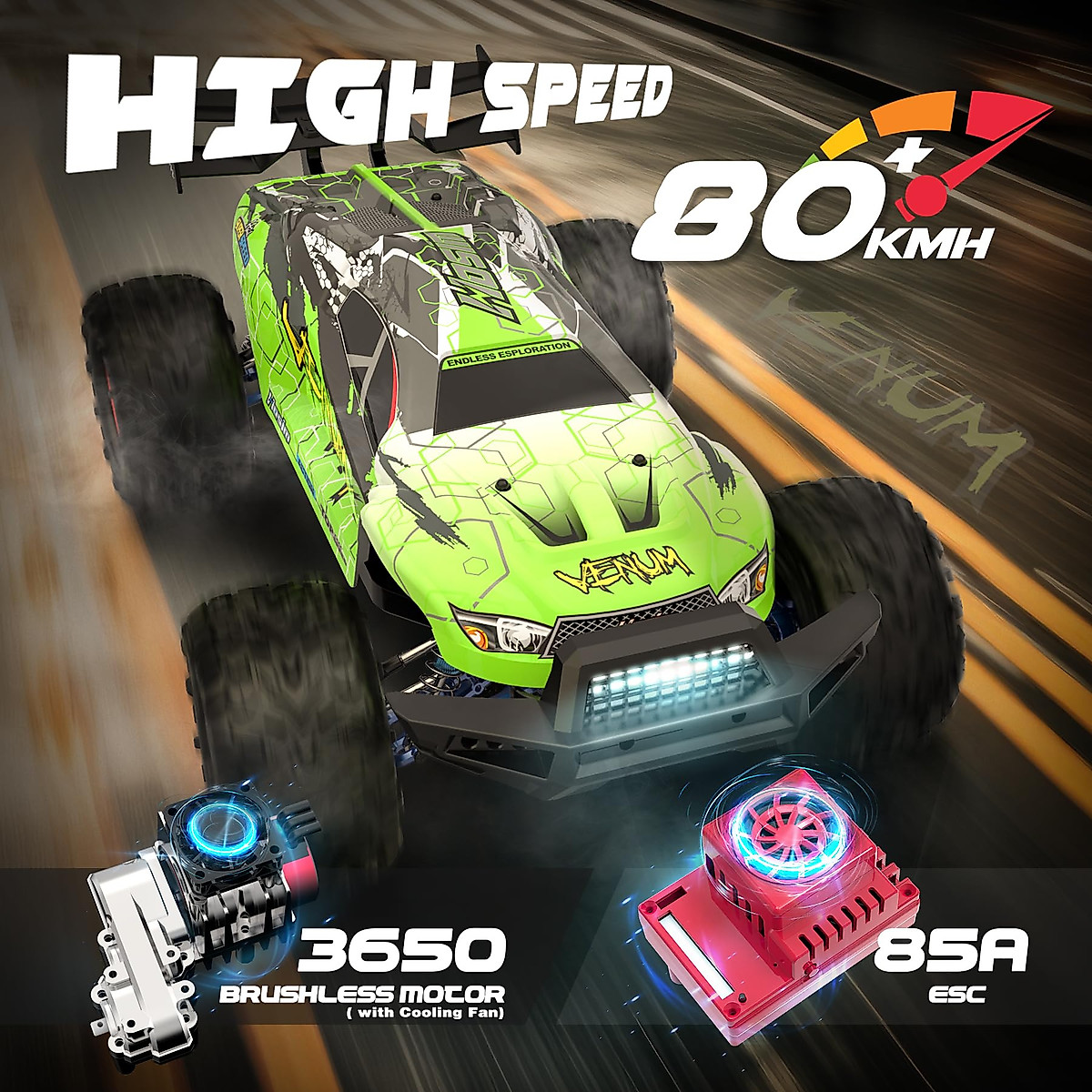 Hosim VENUM 1:8 RC Cars for Adults Fast 80+KMH, Remote Control Truck 4X4 All Terrains Waterproof 2.4GHZ Off Road Hobby Grade Large High Speed RC Monster Truck with 3S Battery