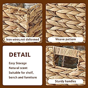 VK Living Foldable Handwoven Water Hyacinth Storage Baskets Wicker Cube Baskets Rectangular Laundry Organizer Totes for Bedroom, Living Room,Nursery Room, Shelves, Pantry 4 Pack 11.8x11.8x11.8inch