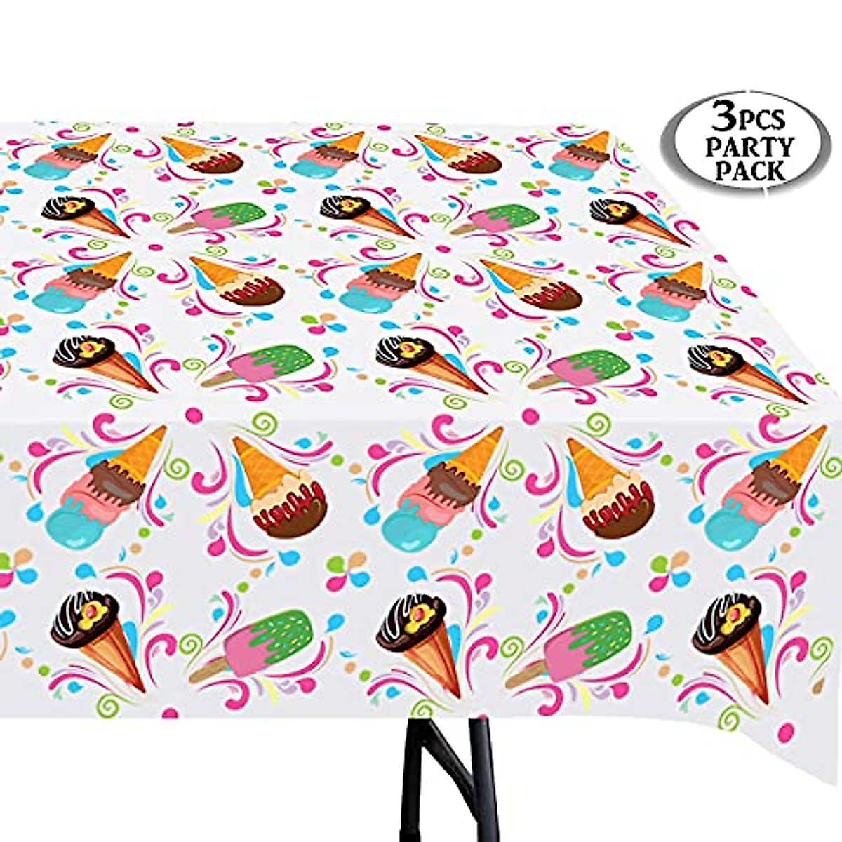 AnapoliZ Ice Cream Plastic Tablecloth | 3 Pcs Pack (54” Inch Wide x 102” Inch Long) | Rectangular Ice Cream, Popsicle Table Cover | Summer Party Table Decoration | Ice Cream Social, BBQ Tablecloth