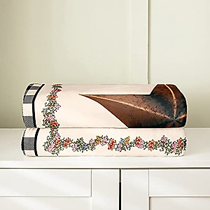 Brown Star Bed Blanket Watercolor Flower Rustic Style Fleece Blanket Warm Soft Black White Buffalo Plaid Flannel Blanket Bed Couch Sofa Living Room Decor,90"X90"