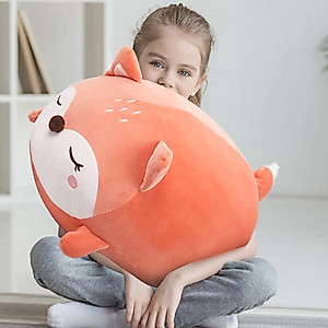 ARELUX 10in Fox Plush Pillow Stuffed Animal Snuggly Pillow Cute Plush Toy Snuggle Buddy Fox Plushie Kawaii Soft Hugging Pillow for Kids Boys Girls
