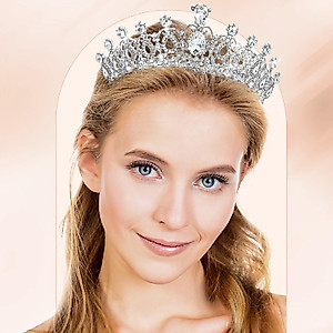 Loetere 12 Pcs Crystal Tiara and Princess Crown with Comb Crown Rhinestone Women Tiara Headpiece Queen Hair Accessories for Birthday Party Wedding Prom Halloween Cosplay Costume(Silver)