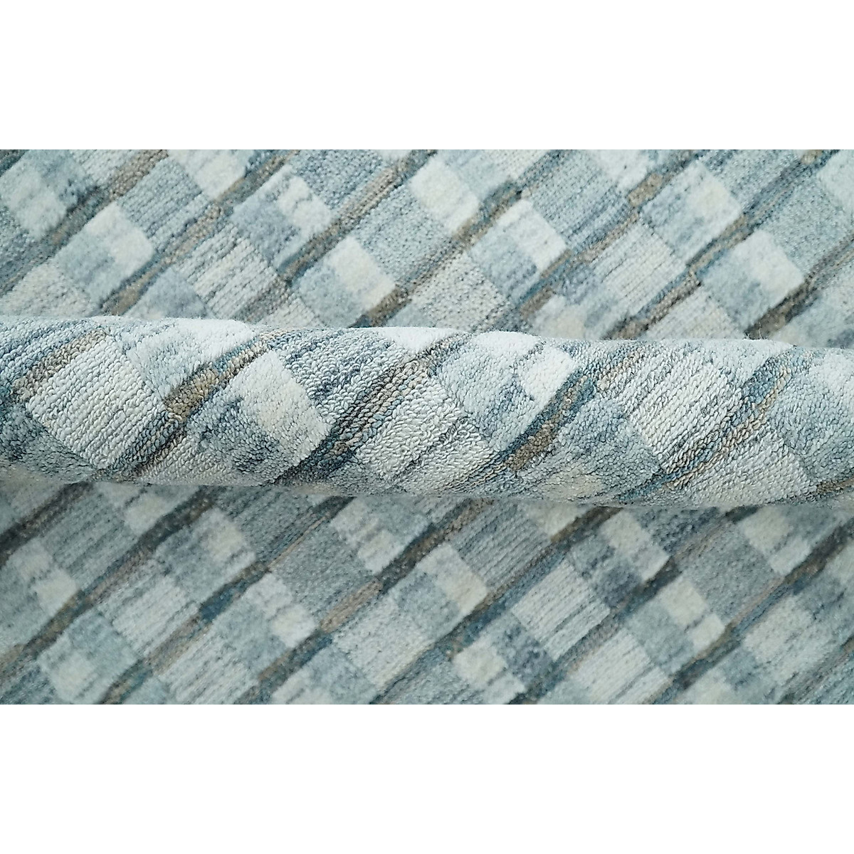 Artisan's Arc Hand Made Checkered Scandinavian Blended Wool Flatwoven Area Rug, White, Teal and Gray, 8x10 | KE18810