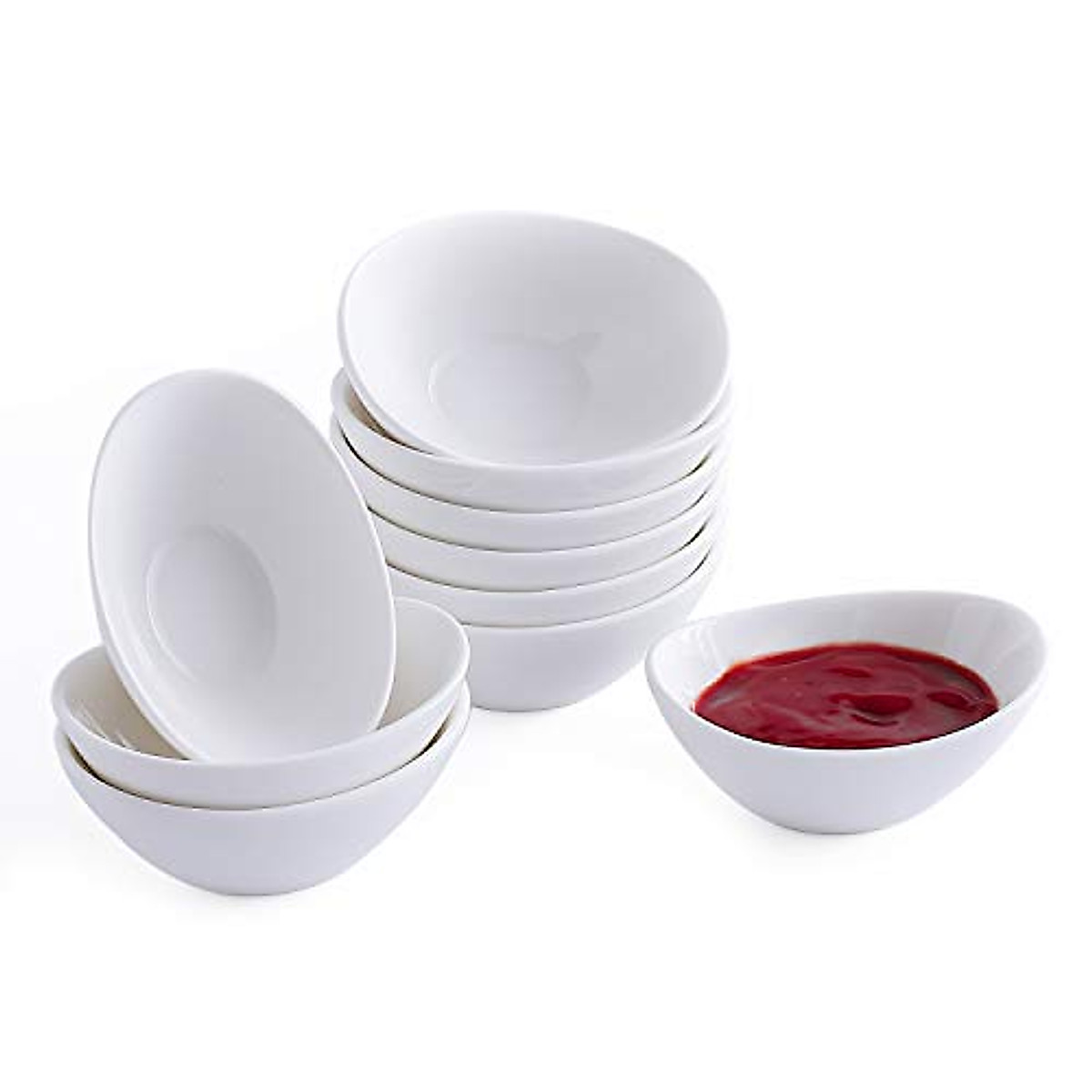 BABALIU 2.5 oz Porcelain Dipping Bowls Set of 10, Mini Bowls White Ceramic Sauce Bowl/Dish, Little Bowls for Soy Sauce, Ketchup, BBQ Sauce, Seasoning, Condiment, Appetizer