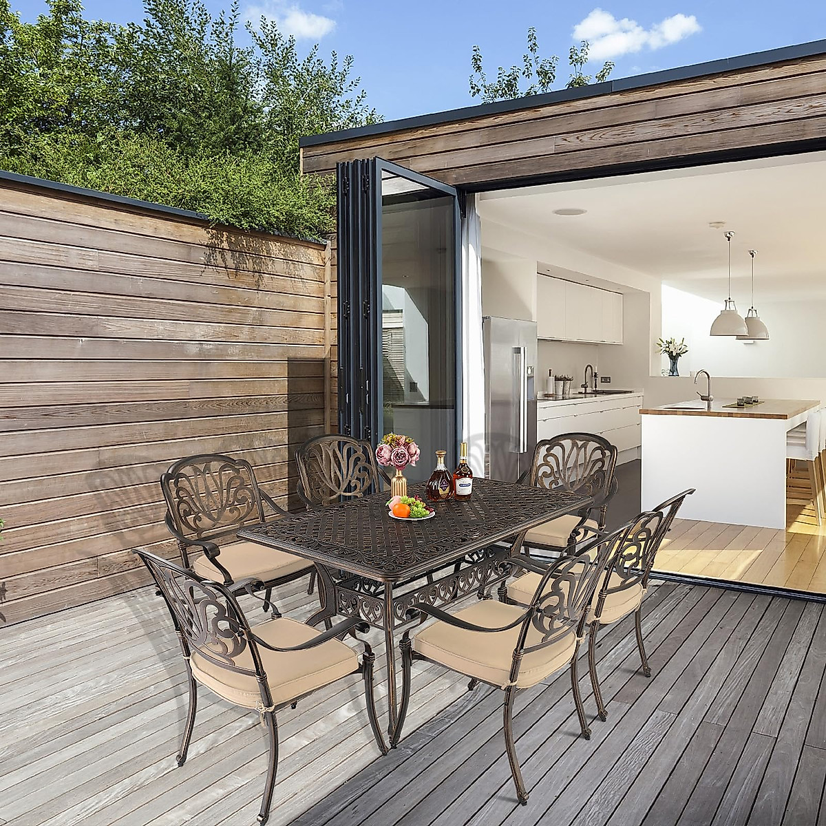 VINGLI Outdoor Dining Chairs Set of 4 Aluminum Patio Chairs, Cast Aluminum Patio Furniture Aluminum Outdoor Chairs for Backyard, Poolside, Balcony Bronze (with Cushion)