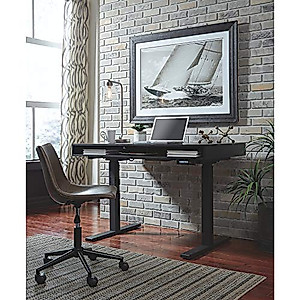 Signature Design by Ashley Faux Leather Adjustable Swivel Bucket Seat Home Office Desk Chair, Brown