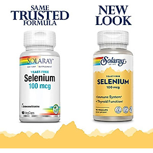 Solaray Yeast Free Selenium 100mcg, Healthy Immune & Thyroid Function Support, Enhanced Absorption, 90 Serv, 90 VegCaps | Pack of 2