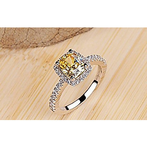 Wisslotus Christmas Day Gifts 2ct Princess Cut Yellow Topaz CZ Engagement Bridal Anniversary Wedding Band Rings for Women Size 5