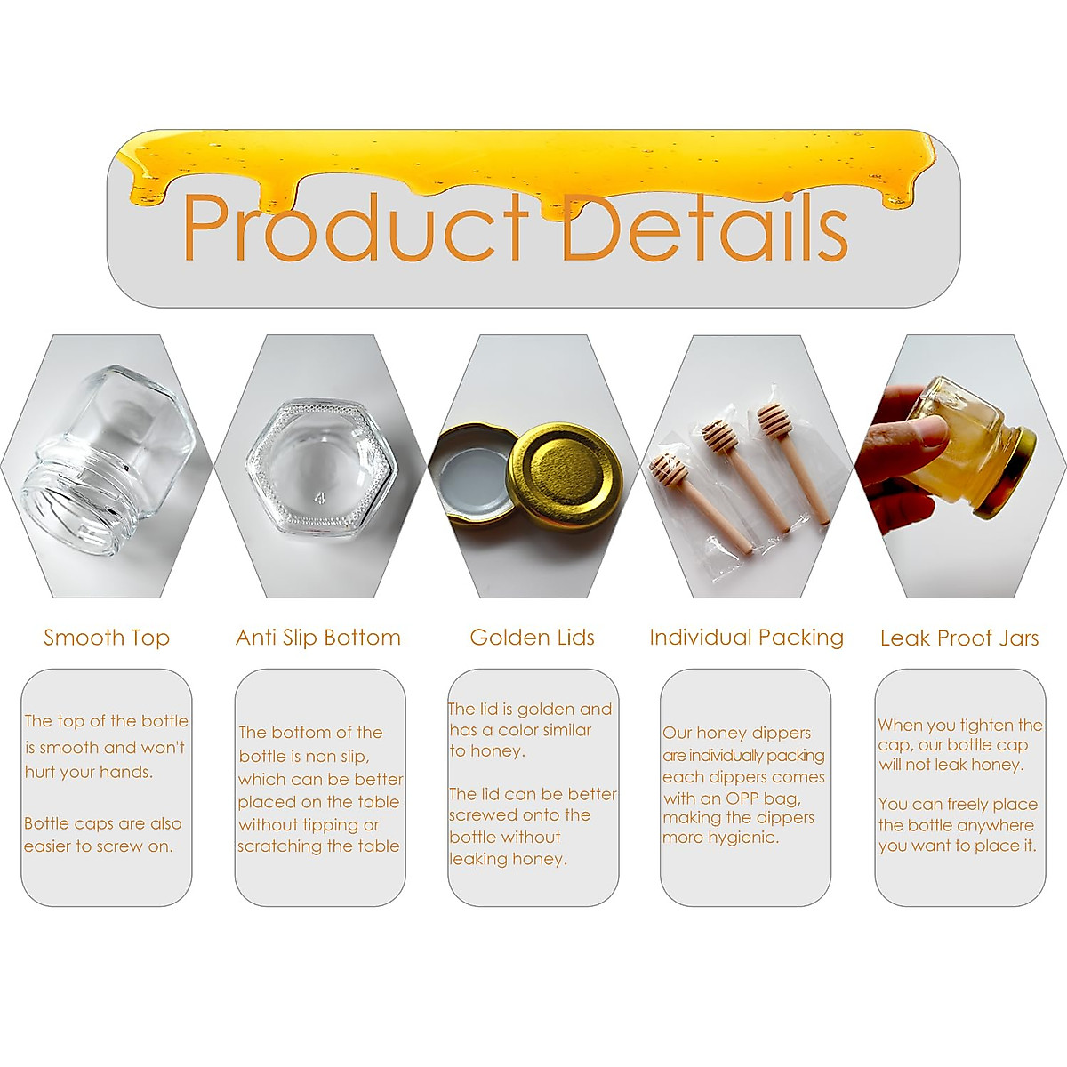 Adabocute 40 Pack Mini Honey Jars - Honey Pot With Honey Dipper, Bee Pendants, Jutes, Tags and Gift Bags - Perfect For Baby Shower Favors and Wedding Favors