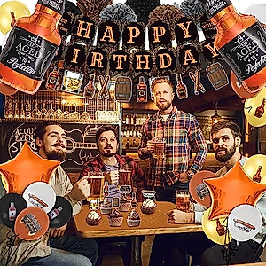 Miucat Whiskey Birthday Party Decorations for Men, Aged to Perfection Supplies with Garland, Banner, Cake Toppers, Balloons, Tissue Paper Flowers Men 30th 40th 50th