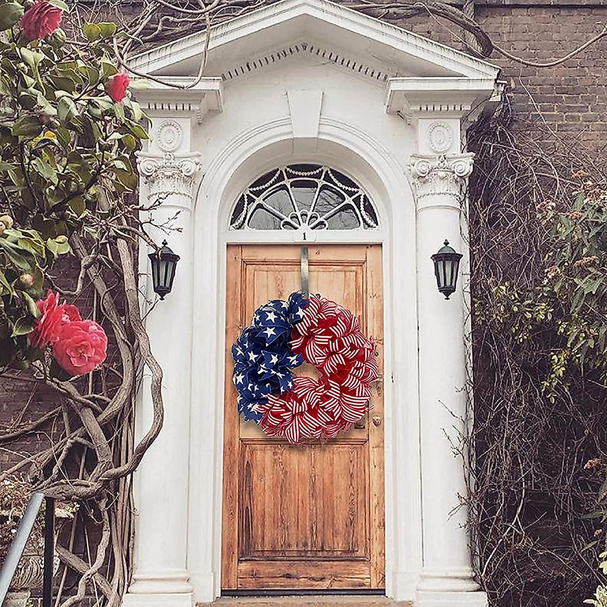 GFHN 4th of July Wreath Memorial Day Wreath, American Independence Day Wreaths Patriotic Decorations July 4th Front Door Wreath Handcrafted Hanging Wreaths for Flag Day Veterans Day Garden Home Decor