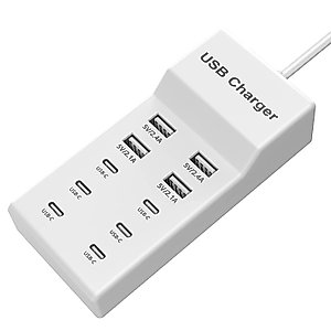 USB C Charger,10 Ports USB Charger Station with 6 Ports USB-C Charger, Desktop 50W Multi Port USB Charger Compatible with iPhone 14/13/12/11/Samsung S23/S22/S21/Tablet/Watch/Headphones