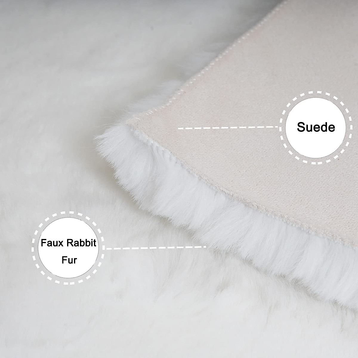 Ghouse Ultra Soft Faux Rabbit Fur Rug 4x6, Machine Washable Area Rugs for Bedroom Fluffy Rugs for Living Room, No-Shedding Carpet Sheepskin Rug White