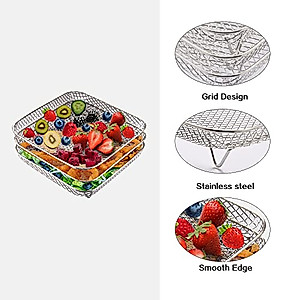 Air Fryer Racks 3 Pcs, 8 Inch Square 3 Layer Stackable Dehydrator Racks,Stainless Steel Air Fryer Basket Tray for Instant Vortex Fryer, Ninja, Gowise, Phillips Air Fryers,Ovens, Air Fryer Accessories