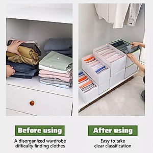 MENGHUONIAN Upgraded Clothes Drawer Organizers, 2/3 Pcs Jeans Compartment Storage Box, 7/9 Grids Clothes Drawer Mesh Separation Box, Anti-Deformation, Washable, Foldable(Gray,2 Pcs Jeans Grid)