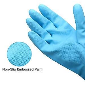 Alimat PluS 3 Pack Reusable Cleaning Gloves Latex Free, Dishwashing Gloves with Cotton Flock Liner and Embossed Palm, Waterproof Household Gloves for Laundry, Gardening (Small)