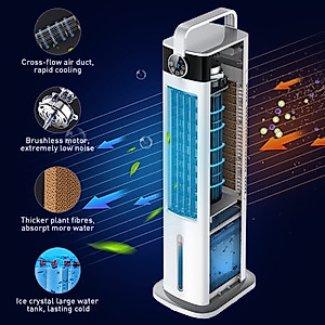 Evaporative Air Cooler, Portable Air Conditioner Fan, 35'' Evaporative Cooler with 3 Speeds & 52°Oscillation, 12-H Timer Remote Control Swamp Cooler w/Cooling Function for Home & Office