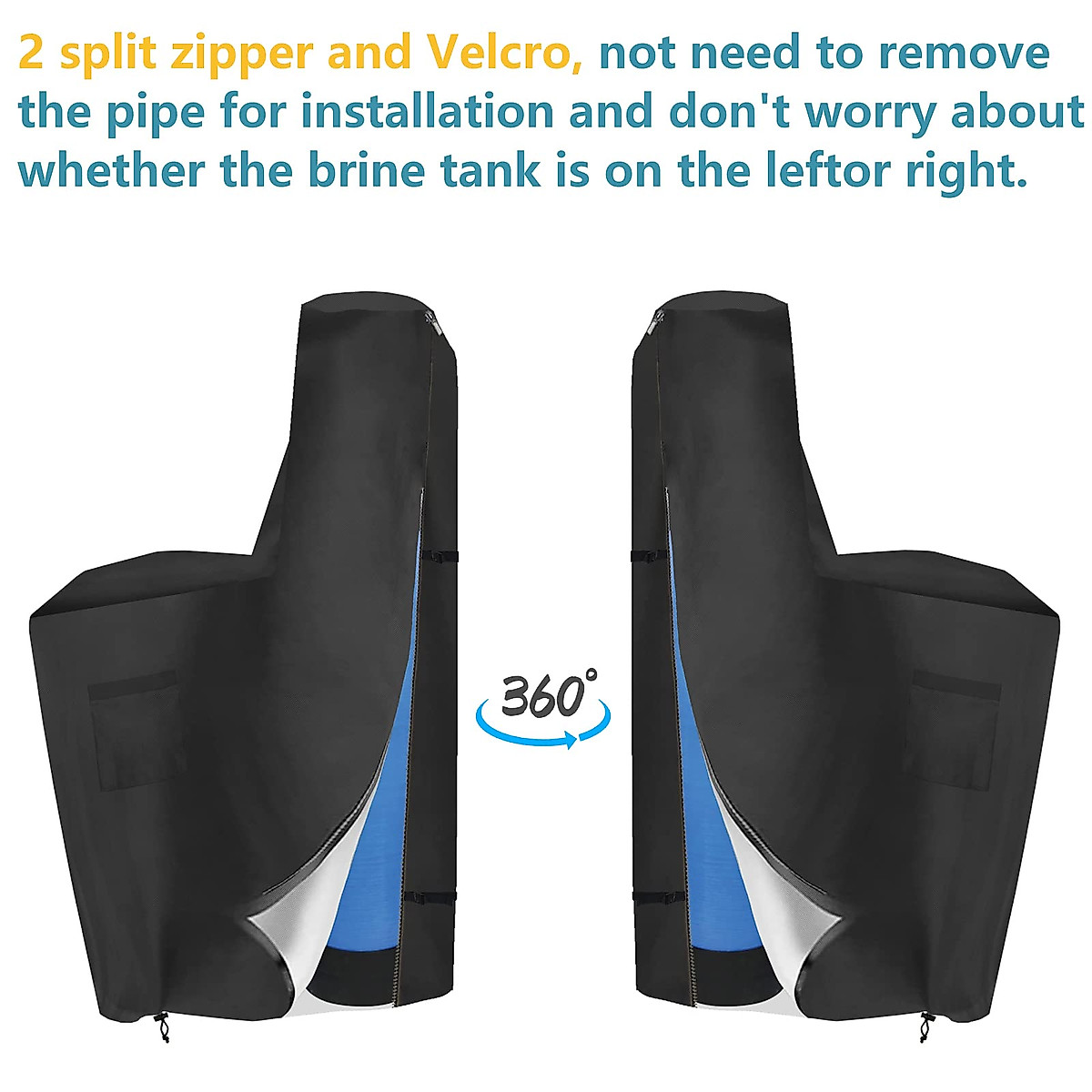 Bitubi Water Softener Cover with Split Zipper,Outdoor Water Softener Brine Tank Cover,Waterproof Anti-UV(64" H x 40" W x 16" D, Black) All Weather Protection