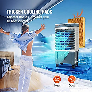 VEVOR Evaporative Air Cooler,100W 1400CFM Swamp Cooler with 5 Gallon Water Tank,Humidifying,3 Modes & Speeds Portable 3-IN-1 Cooling Fan,Energy-Saved Air Cooler for 550 Sq.Ft Indoor or Outdoor