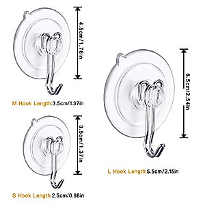 DSMY 17 Pack Suction Hooks, Clear Suction Cups with Metal Hooks Heavy Duty Removable Suction Cups for Kitchen Bathroom Shower Wall Window Glass Door