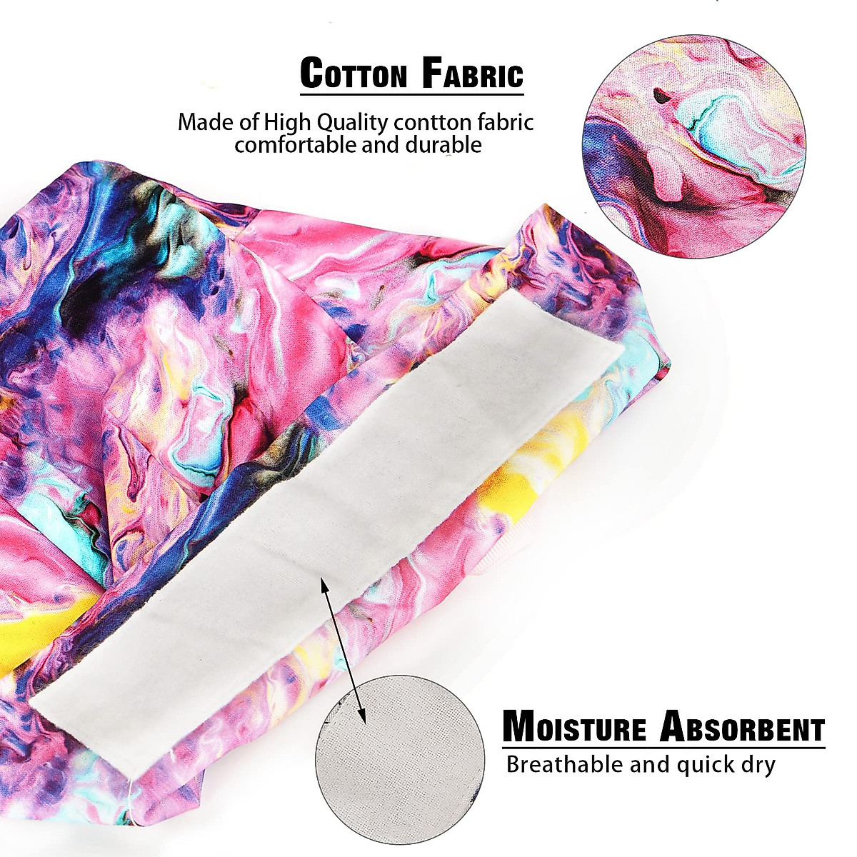 Fanadith Surgical Caps for Women, Scrub Caps Women Ponytail, 3 PCS Scrub Hats with Buttons Ribbon Tie, Adjustable Nurse Caps for Women