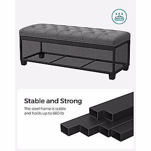 SONGMICS Storage Ottoman Bench, Foldable Foot Rest with Legs, 15.7 x 43 x 15.7 Inches, End of Bed Bench, Storage Chest, Load up to 660 lb, for Living Room, Bedroom, Entryway, Dark Gray ULSF088G01