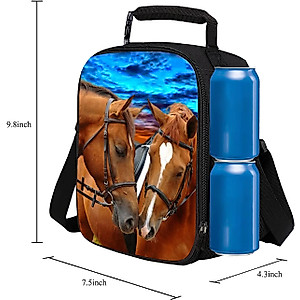 7-mi Kids Lunch Bag Reusable 3D Design Snack Shoulder Bags with Zipper Online Insulated Thermal Girls Boys Lunch Tote Bags Cooler Box for Picnic(Horse)