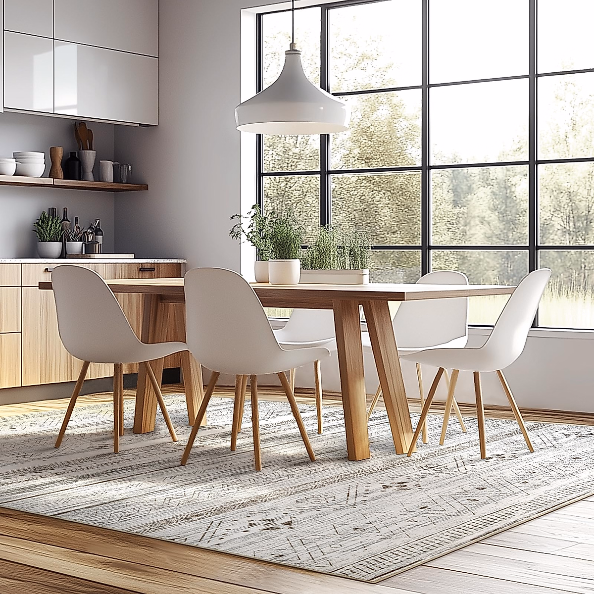 Area Rug for Living Room 5x7 - Large Indoor Washable Rugs Geometric Neutral Rug Farmhouse Soft Floor Carpet Modern Foldable Rug for Bedroom Home Dining Office - Brown