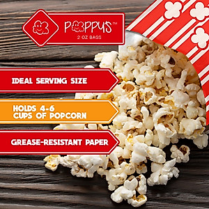 Poppy's Paper Popcorn Bags – 25 2 oz Concession-Grade Bags, Popcorn Machine Accessories for Popcorn Bars, Movie Nights, Concessions