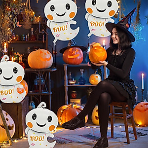 6 Pieces 30 Inches Large Halloween Ghost Foil Balloons, Cute White Ghost Mylar Balloons for Trick-or-Treating Party Supplies Boo Baby Shower Birthday Decorations