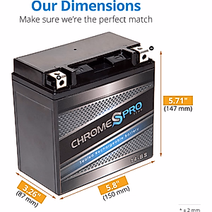 Chrome S Pro YTX14-BS Maintenance-Free 12V 14Ah Battery Replacement for ATV, Motorcycle, Jet Skis, Scooter, UTV, and More - Nut and Bolt (T3) Terminal