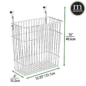 mDesign Steel Metal Wire Hanging Over Door Kitchen Storage Organizer Basket/Trash Can - Hangs Over Cabinet Doors for Bags, Tin Foil, Wax Paper, Saran Wrap - Concerto Collection - 2 Pack - Chrome