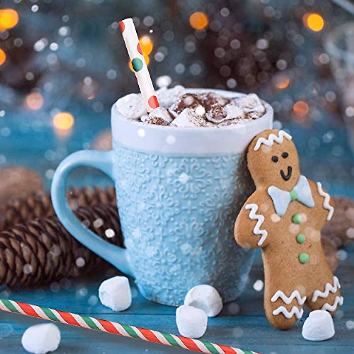 250 Pieces Christmas Paper Straws, 10 Patterns Disposable Mixed Stripe Holiday Paper Straws for Christmas Party Favors