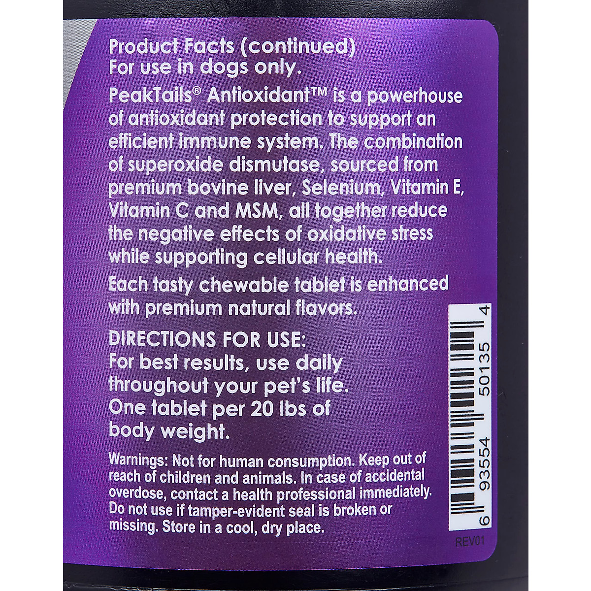 PeakTails Daily Defense Antioxidant Supplement for Dogs, Immune Support, Anti Itch & Skin Allergies, Contains MSM, Superoxide Dismutase, Selenium and Vitamin C & E, 350 Chewable Tablets, 350 Count