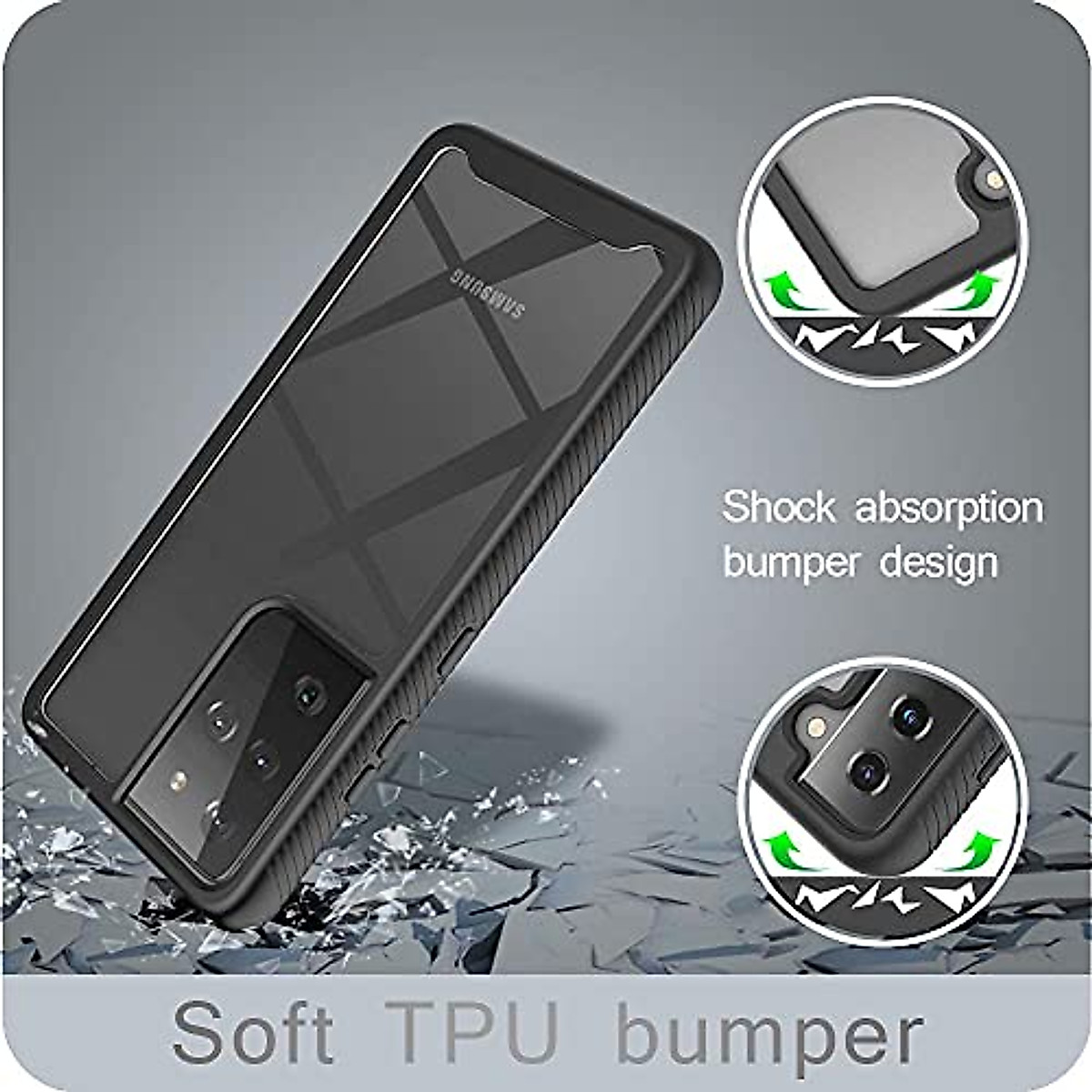 Iessvi Designed for Galaxy S21 Ultra Case Clear [Military-Grade] 360 Full Body Shockproof Rubber Silicon Heavy Duty Bumper Protective Rugged Cover for Samsung Galaxy S21 Ultra 6.8" 5G 2021-Black