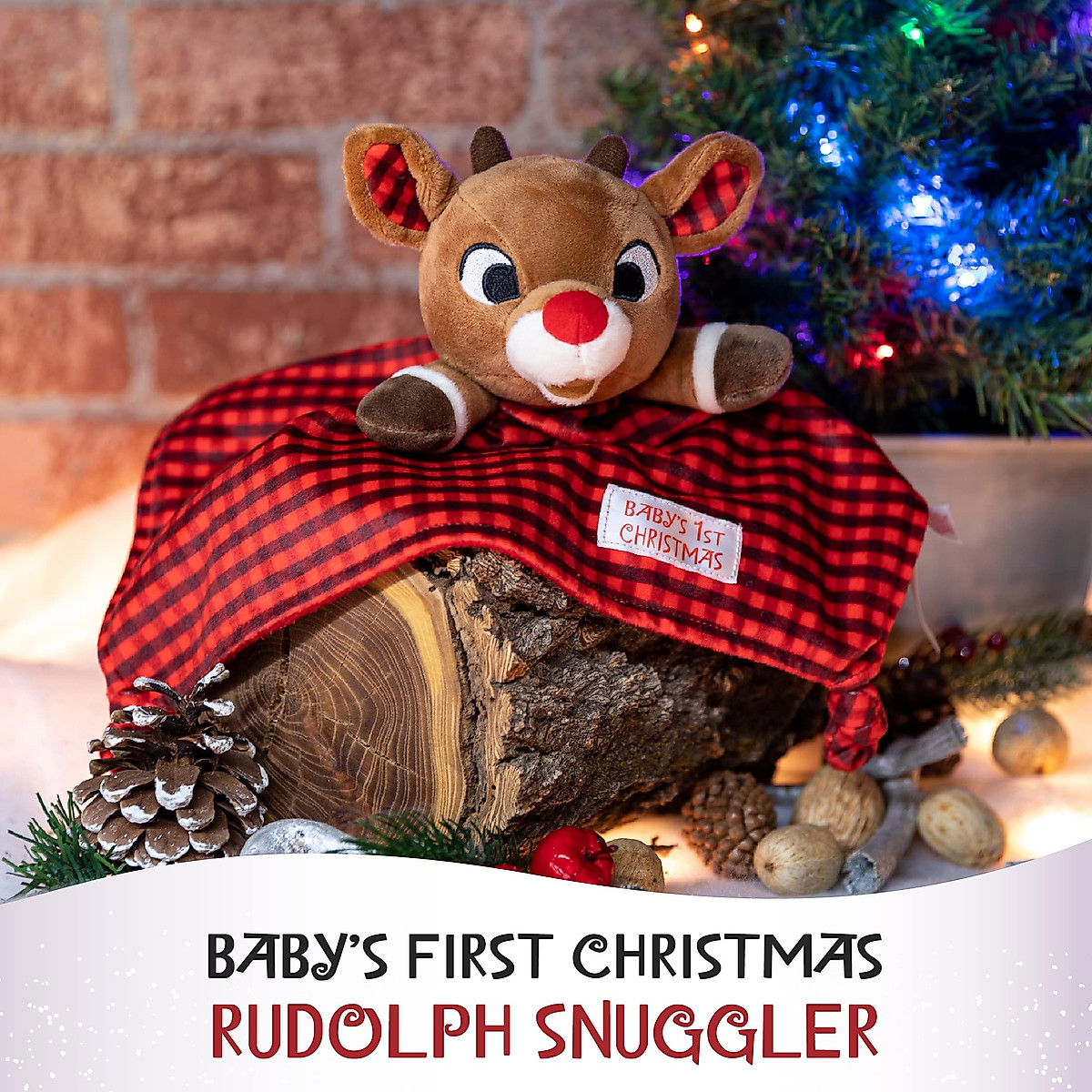 KIDS PREFERRED Rudolph The Red-Nosed Reindeer Rudolph Plush Stuffed Animal Snuggler Lovey Security Blanket, 12.5 Inches